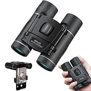 300x25 Binoculars for Adults and Kids, High Powered Mini Pocket Binoculars with Phone Adapter, Waterproof Compact Binoculars for Bird Watching, Hunting, Concert, Theater, Opera, Traveling, Sightseeing