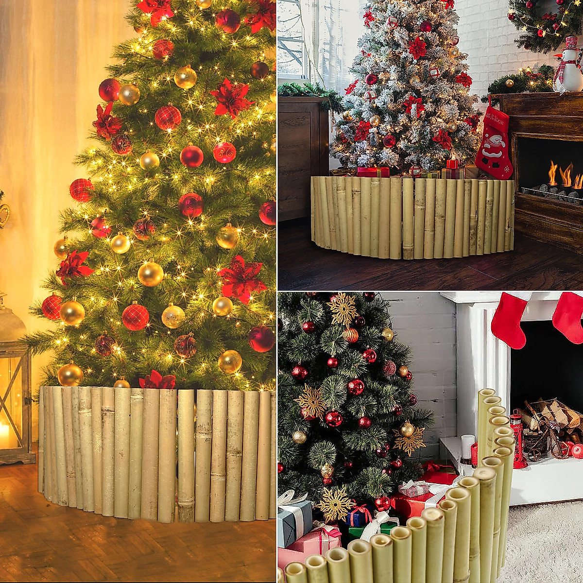 Jollybower 8x39IN Natural Bamboo Edging, Bamboo Garden Border Edging, Outdoor Landscape Edging for Decorative Garden, Patio Flower Garden Bed, Lawn, Yard, Pool Fences（1Pc with 3 Short Bamboo Poles）