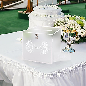 Hooqict Frosted Acrylic Wedding Card Box with Lock Large Rustic Gift Card Boxes for Reception, Party, Wishing Well, Money Box Holder, Graduation Decorations, Baby Shower