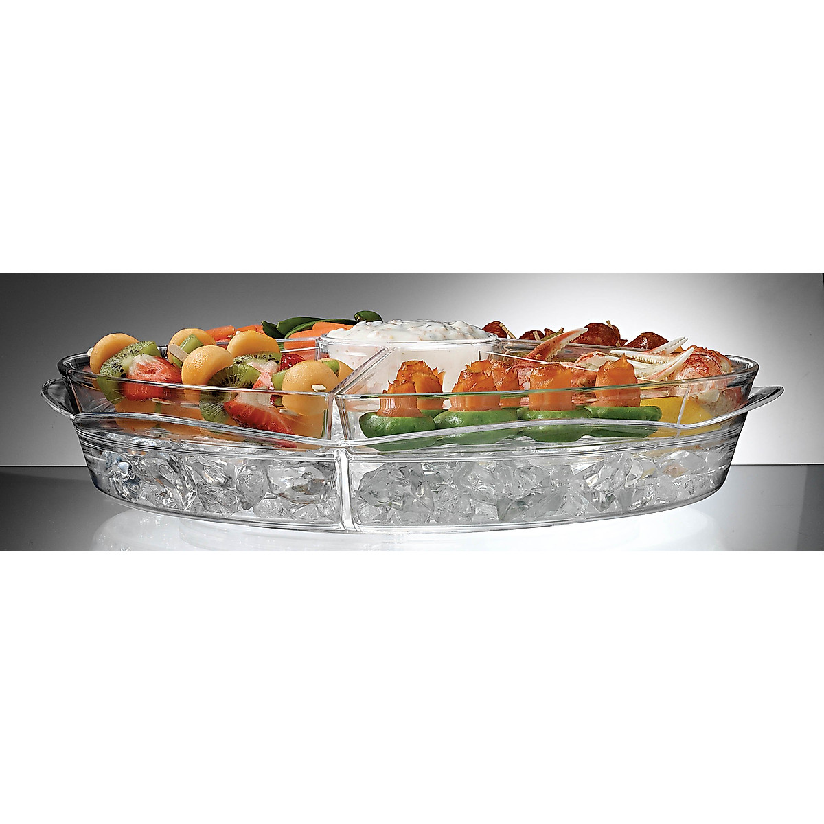 Prodyne Appetizers on Ice with Lids, 16", Clear and Prodyne Bowl, ICED Salad-4 Qt, Off-White