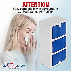 LifeSupplyUSA Air Purifier Enhancement - High Efficiency HEPA Filter, Home Improvement Essential, Easy to Install Air Cleaner Replacement for Surround Air XJ-3000 Series, Ensures Clean & Healthy Air