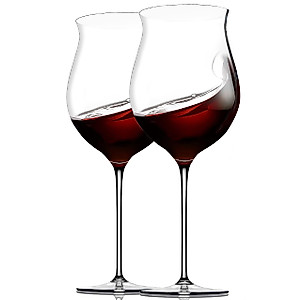 Extra Large Crystal Wine Glasses with Stem - Elegant Wide Rim Stemware Giant Red Wine Glasses - Patented Stemmed Long Wine Glasses for Unique Modern Wine Glass Gifts, Set of 2-32oz.