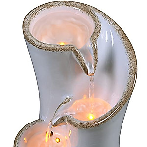 Indoor Water Fountain Imitation Ceramics Appearance Tabletop Fountain Relaxation Desktop Waterfall Fountain w/ 3 Reflective led, 9.8 Inch Tall Fountain (Grey)