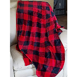 The Big One Throw Blanket, Super Soft Plush Red and Black Buffalo Plaid Pattern Checked Throw for Couch, or Bed Cozy Lightweight Fluffy Oversized 5 x 6 ft, Living Room and Bedroom