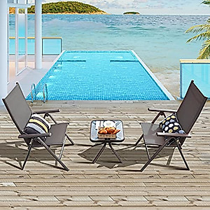 Tangkula Patio Dining Chairs, No Assembly Needs, Portable Folding Patio Chairs with 7-Position Adjustable Backrest and Aluminium Frame, Outdoor Foldable Chairs for Garden Pool Beach, Set of 2