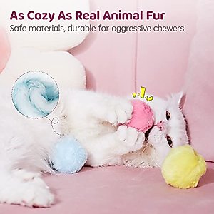 Potaroma Chirping Cat Toys Balls with SilverVine Catnip, 2022 Upgraded, 3 Pack Fluffy Interactive Cat Kicker, 3 Lifelike Animal Sounds, Kitty Kitten Catnip Exercise Toys