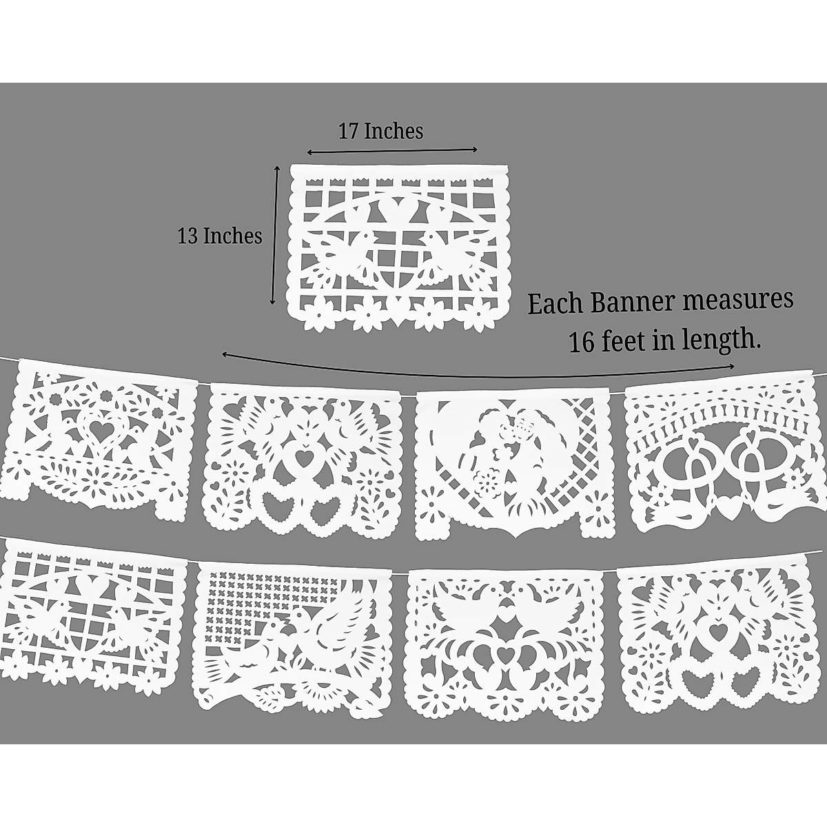 5 Pk Mexican Plastic Banners, 75 ft Long White Mexican Wedding Garlands, Perfect for Rehearsals, Bridal Shower, Photo Booth Backdrop, Engagement Party, Wedding Backdrop Banner B41