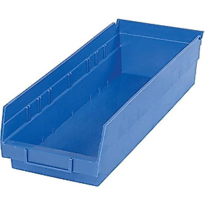 Nestable Shelf Storage Bin, Plastic, 6-5/8"W X 17-7/8" D X 4" H, Blue - Lot of 12