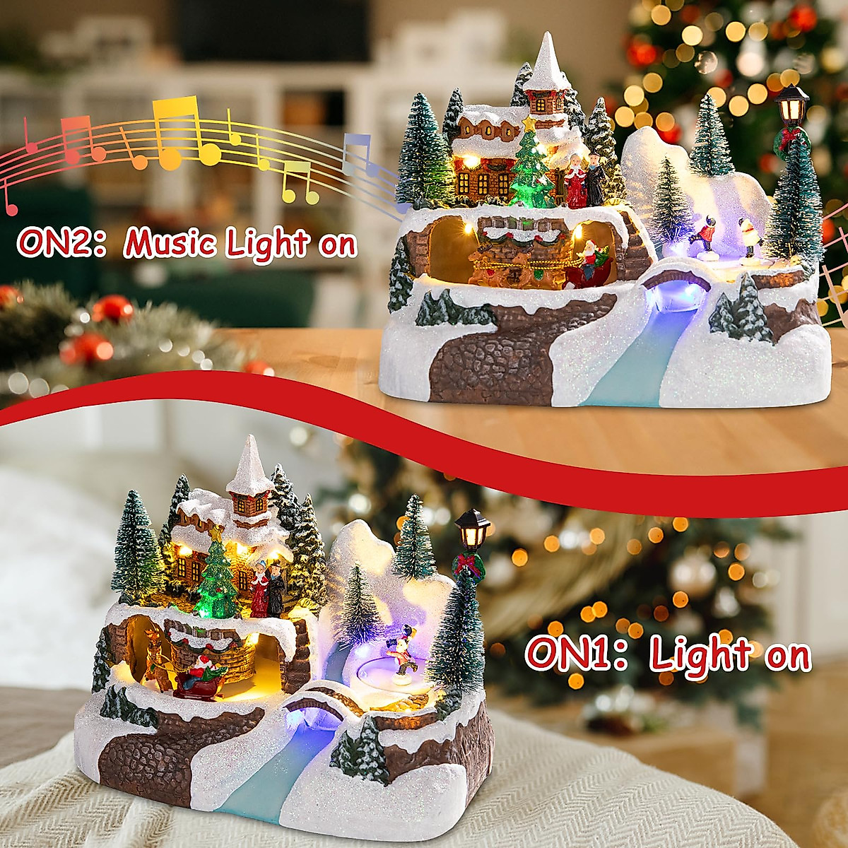 VCUTEKA Christmas Village Collectible Building - Church House with Skating Pond Lighted Musical Village Perfect Addition to Your Christmas Indoor Decorations or Holiday Displays