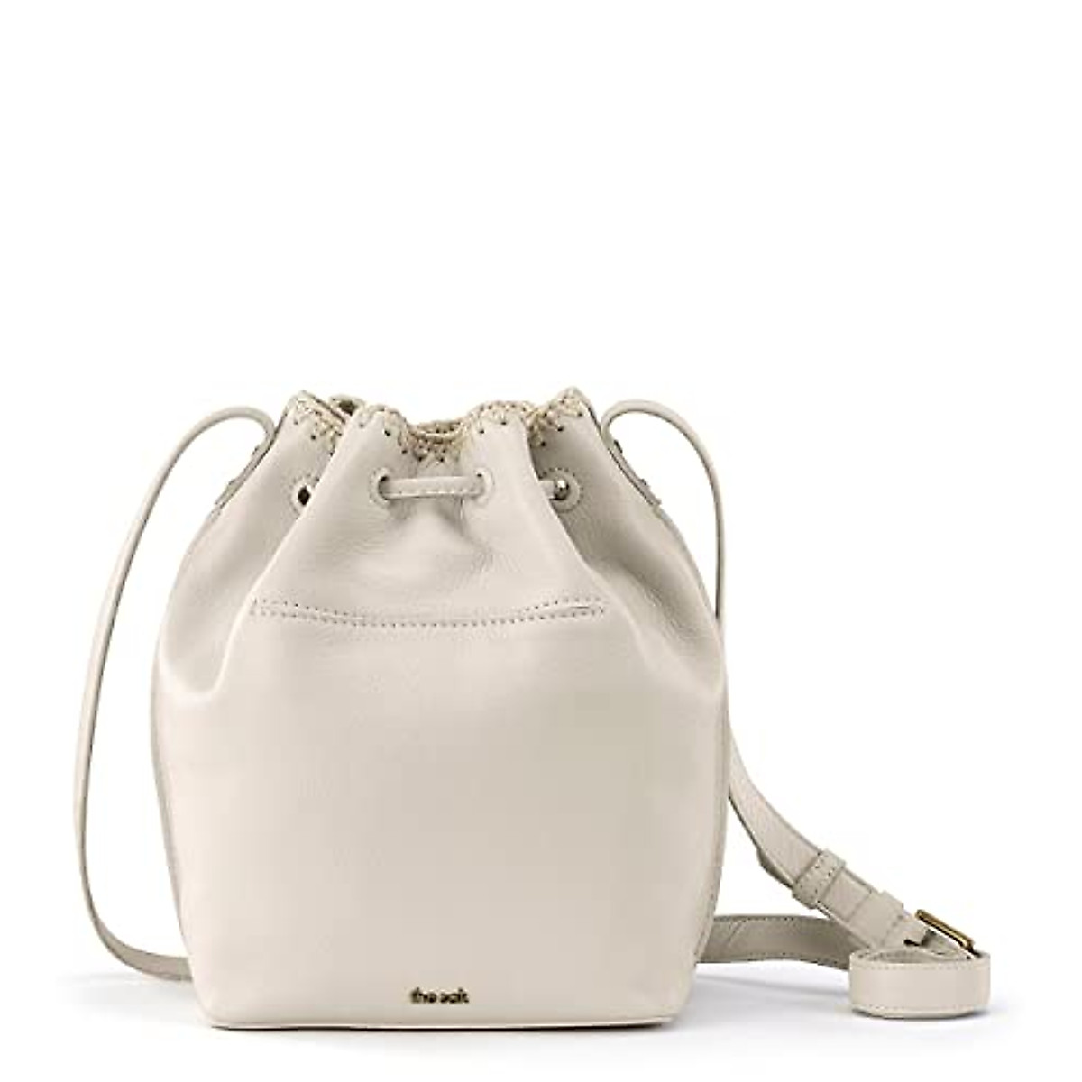 The Sak Womens Ivy Leather Drawstring Bucket, Stone, One Size US