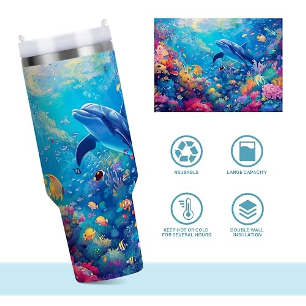 ODAWA a Vibrant and Colorful Underwater Scene Filled with Travel Coffee Tumbler with Straw and Lid Travel Mug 30 Oz Stainless Steel Cups