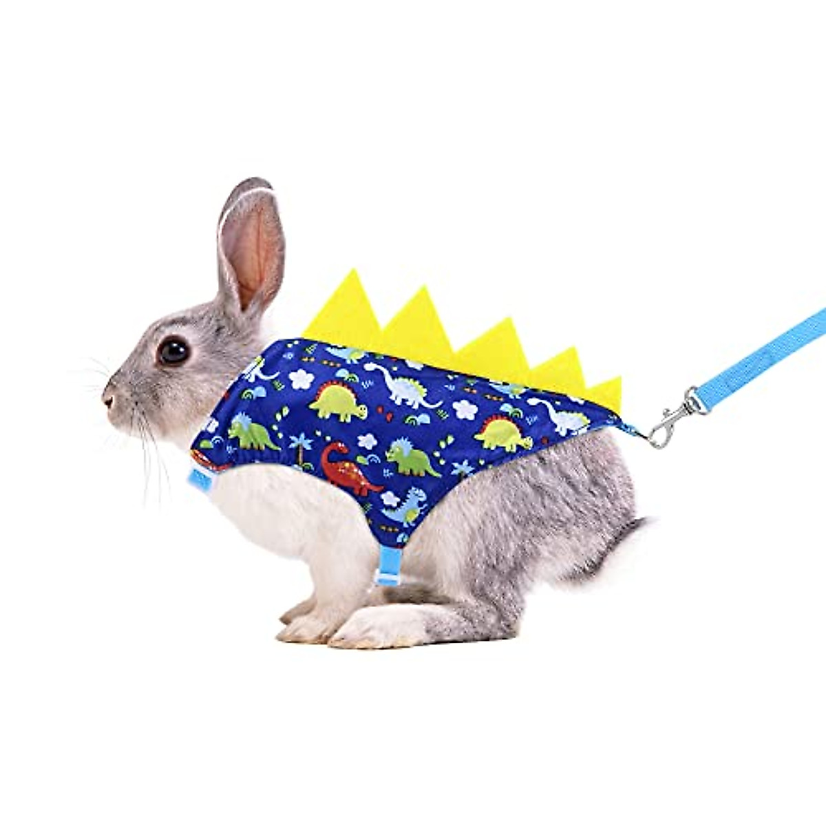 Filhome Adjustable Halloween Bunny Dinosaur Harness,Soft Rabbit Vest Harness and Leash Set for Halloween Dress Up Party Cosplay Rabbit Ferret Bunny Guinea Pig Small Animal Walking (Blue Dinosaur/M)