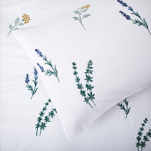 YINFUNG Embroidered Duvet Cover Floral King White Flower Pink Green Blue Blossom Girly French Country Rustic Girls Women Bedding Set 104x90