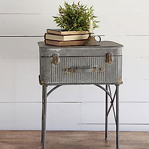 Foreside Home & Garden FFUT01339 Distressed Metal Suitcase Side/End Table