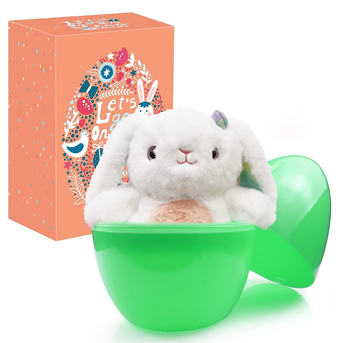 Prefilled Jumbo Easter Eggs with 9.8 inch White Easter Plush Bunny Stuffed Animal Easter Gifts for Kids Boys Girls, Easter Basket Stuffers/Fillers, Easter Egg Hunt, Easter Party Favor