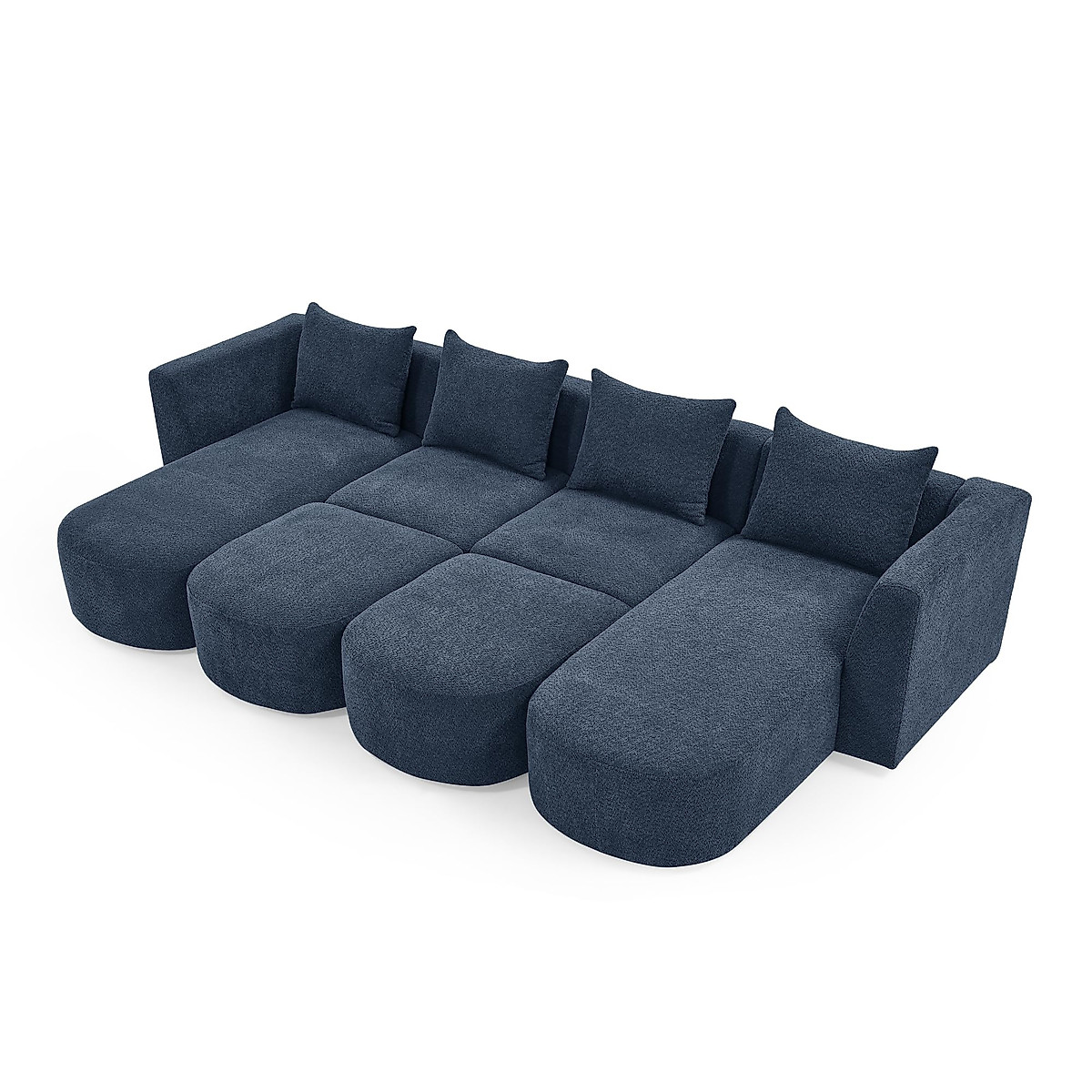 DHPM Modular Sectional, U-Shaped Couch with Double Chaise & Pillows, Modern Minimalist Boucle Fabric Large Comfy Sofa for Living Room Office Apartment, 117 inch, Navy