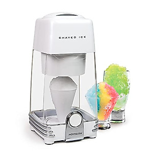 Nostalgia Retro Electric Table-Top Snow Cone Maker, Vintage Shaved Ice Machine Includes 1 Reusable Plastic Cup and Ice Mold, White