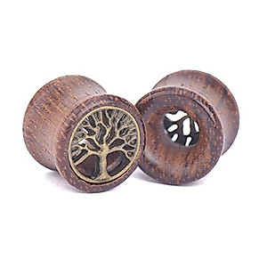 IPINK-4 Pairs Tree of Life Anchor Hallows Organic Wood Tunnels Double Flared Ear Stretcher Saddle Plugs Gauge 8mm - 20mm (4 Pairs of 12mm (1/2"))