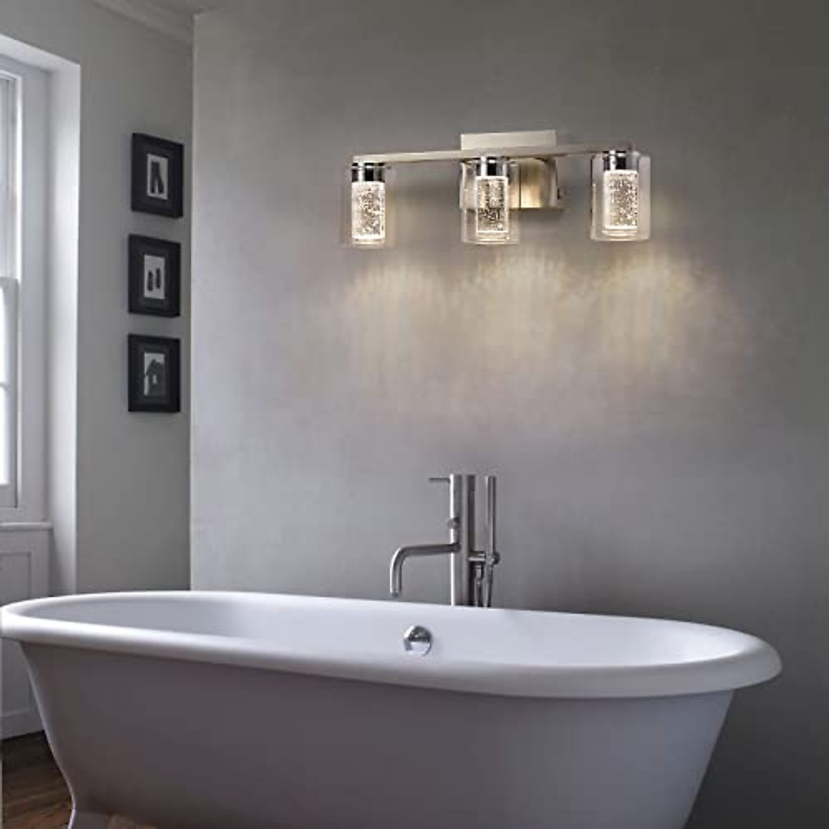 SADENICEL Brushed Nickel Vanity Lights, 3-Light Bathroom Light Fixtures, Crystal LED Bathroom Lights Dimmable White/Neutral/Warm Light with Clear Glass Shade for Bathroom Bedroom Hallway Lighting