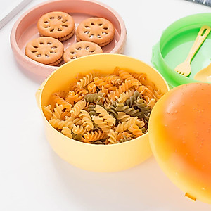YFEIQI Cute Hamburger, 3-Layer Portable Lunch Box, Salad Box, Microwave Heated Lunch Box, Simulated Hamburger, Suitable for Storing Fruits, Vegetables, and Salads (Circular)