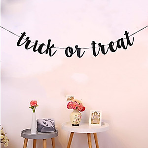 StarsGarden Trick or Treat Burlap Banner Halloween Party Decorations Halloween Black Jute Burlap Garland Mantel Fireplace Wall Hanging for Halloween Party Decor Haunted House Decorations