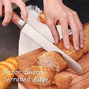 LUVCOSY Bread Knife, 8 Inch Serrated Bread Knife with Ergonomic Pakkawood Handle, Stainless Steel Bread Cutter with Gift Box, Razor Sharp Bread Slicer for Homemade Crusty Bread/Baguette/Pastrie