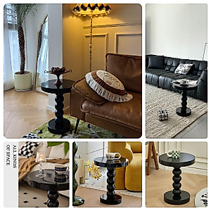 NICOKI Retro Vintage Accent Furniture Pedestal Table, Small Round Coffee End Table for Living Room Playroom Balcony, Wood Side Table, Nightstand, Plant Stand 20" Tall, Black