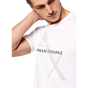 A|X ARMANI EXCHANGE mens Tonal and Contrast Logo Core Crew Neck T Shirt, Quilted Logo White, Medium US