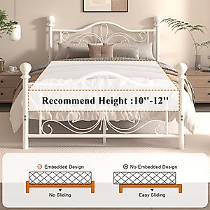LoVinson Full Size Bed Frame，Metal Platform Bed Frame with Headboard, Butterfly Pattern Design Headboard & Footboard, Strong Metal Slat Support, Easy Assemble, No Box Spring Needed, Noise Free, White