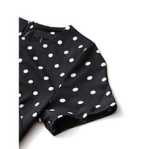 CISMARK Women's Casual Polka Dot Short Sleeve Round Neck Work Pencil Dress Black L