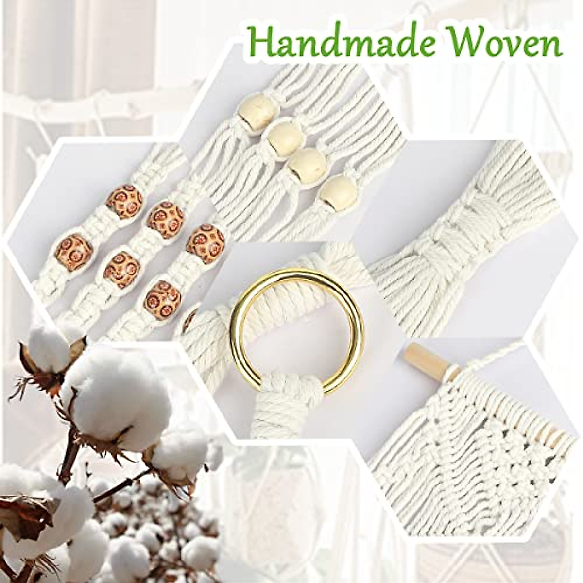 Macrame Plant Hangers - 6 Pack Indoor Hanging Plant Holder - Different Tiers Handmade Macromay Cotton Rope Hanging Planters Set, for Indoor Outdoor Boho & Home Decor