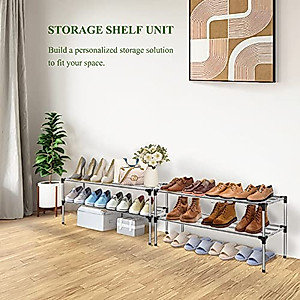 Anmerl 2 Tier Shoe Rack Stackable Shoe Storage Organizer for Closet Entryway Bedroom, 31.5 Inch Wide Stainless Steel Pipes Free Standing Shoe Storage Shelf (Sliver)