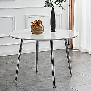 44.8" Round Dining Table for 4-6, Imitation Marble Grain Wood Round Kitchen Table with Plating Adjustable Heigh Legs, Suitable for Living Room, Kitchen & Dining Room, Waiting Room, White