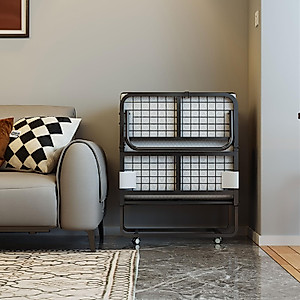 MUTUN Folding Bed with Mattress, Upgraded 5" Memory Foam Mattress Portable Foldable Guest Bed for Adults, Cot Fold Up Day Bed Rollaway Bed with Metal Frame on Wheels, Bed Cover Included 75" x 31"