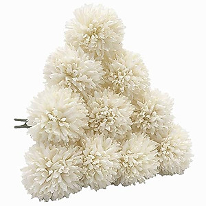 SHINE-CO LIGHTING Artificial Chrysanthemum Ball Flowers Hydrangea Arrangement Bouquet 10pcs Present for Friends Decor for Home Office Coffee House Parties and Wedding (Milk White)
