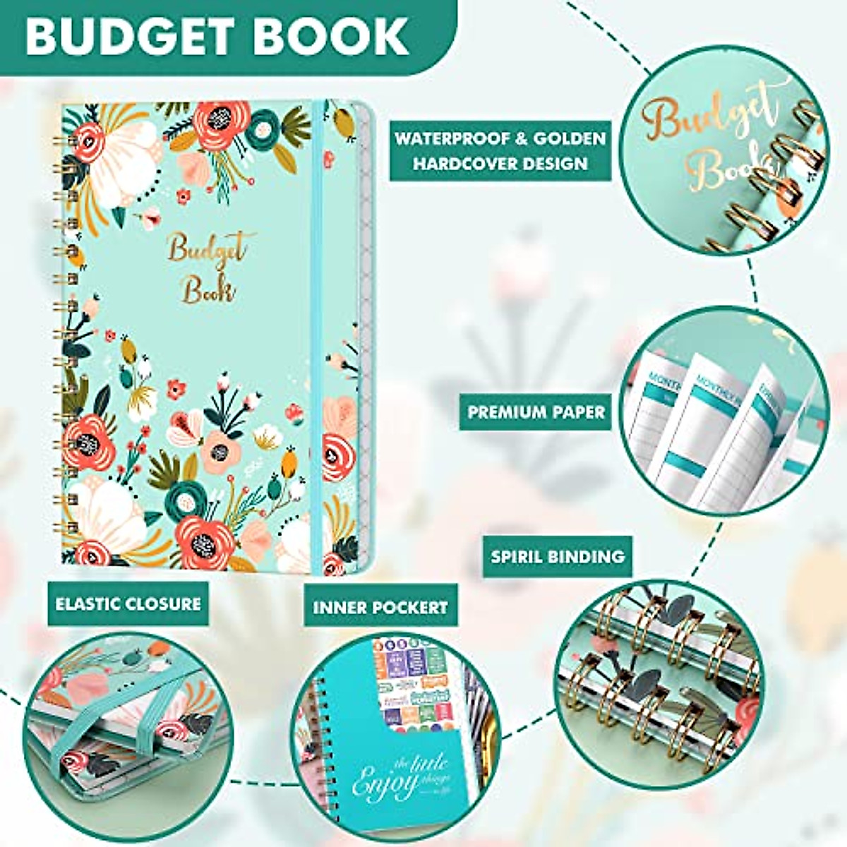 Budget Planner - Budget Book, 12 Month Financial Organizer, Expense Tracker, Undated Finance Planner & Bill Organizer, 8.3" x 6.2" Monthly Budget Book, Account Book, Start Anytime, Inner Pocket, Stickers