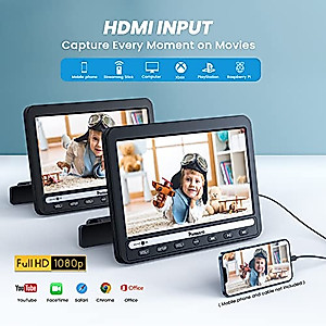 NAVISKAUTO 10.5" Dual Screen Car DVD Player with HDMI Input, Support MP4 1080P Video Playback, Built-in Rechargeable Battery, Play a Same or Two Different Movies (2 X DVD Player)