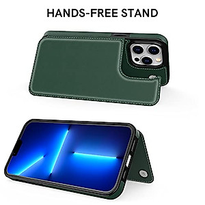 Delidigi Compatible with iPhone 13 Pro Max Case Wallet with Card Holder, Flip PU Leather Built-in Card Slots, Kickstand and Shockproof Case for iPhone 13 Pro Max 6.7 inch Women Men (Alpine Green)