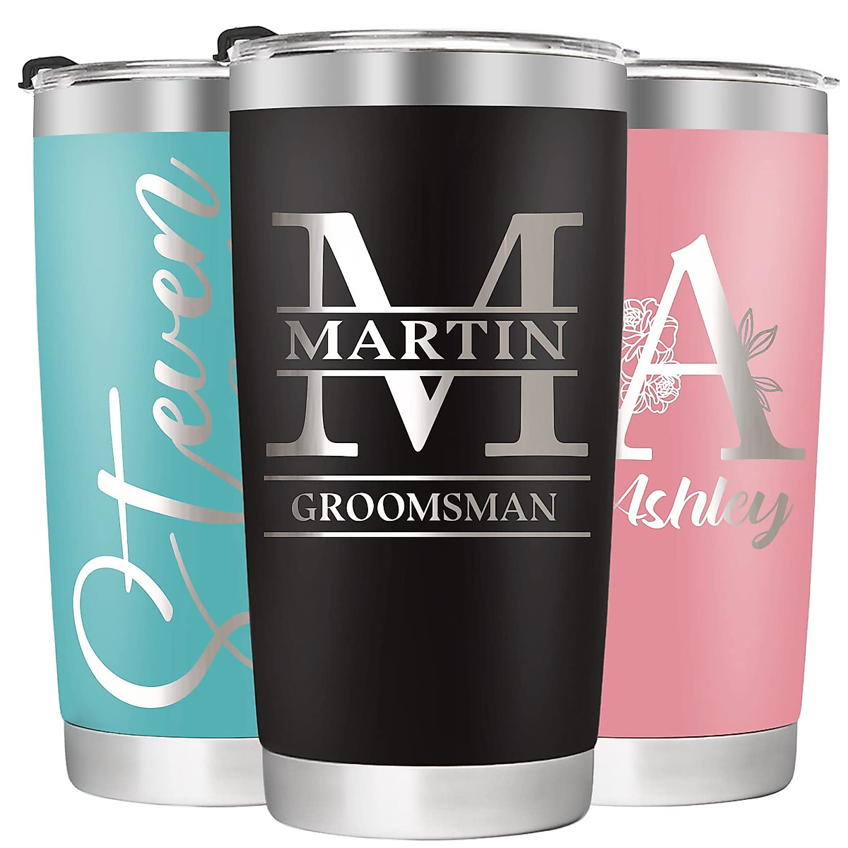 Personalized Tumbler with Names 16 Designs 10 Colors - Vacuum Insulated Travel Tumbler with Lid & Straw 20 Oz Custom Christmas Birthday Gift for Dad Mom Sister Friend Bridesmaid Groomsmen
