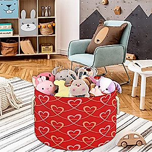Red Valentines Day Love Heart (4) Large Round Baskets for Storage Laundry Baskets with Handles Blanket Storage Basket for Bathroom Shelves Bins for Organizing Nursery Hamper Girl Boy