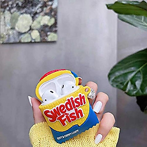 Peekdook for Air pod 2/1 Case Soft Silicone Swedish Fish Cute Cartoon Funny Cover Fashion Protective Skin Accessory Keychain Girl Teen Compatible Box with Air pod 2 & 1 (Swedish Fish)