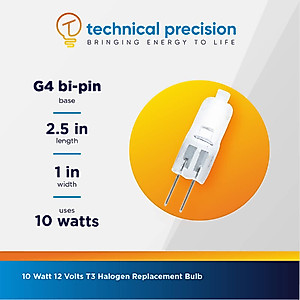 10W 12V Bulb Replacement for Dacor 86364 Light Bulb by Technical Precision - T3 Halogen Bulb with G4 Bi-Pin Base - Compatible for Range, Stove, Oven Application - 1 Pack