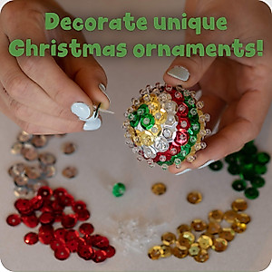 READY 2 LEARN- Create Your Own Sequin Ornaments - Set of 6 - Christmas Crafts for Kids - Christmas Tree Decorations - All Materials Included, Green,Red,Silver