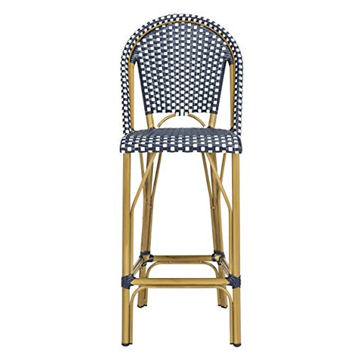 Safavieh PAT4008A Collection Ford Navy and White Indoor/Outdoor Stacking French Bistro Bar Stool