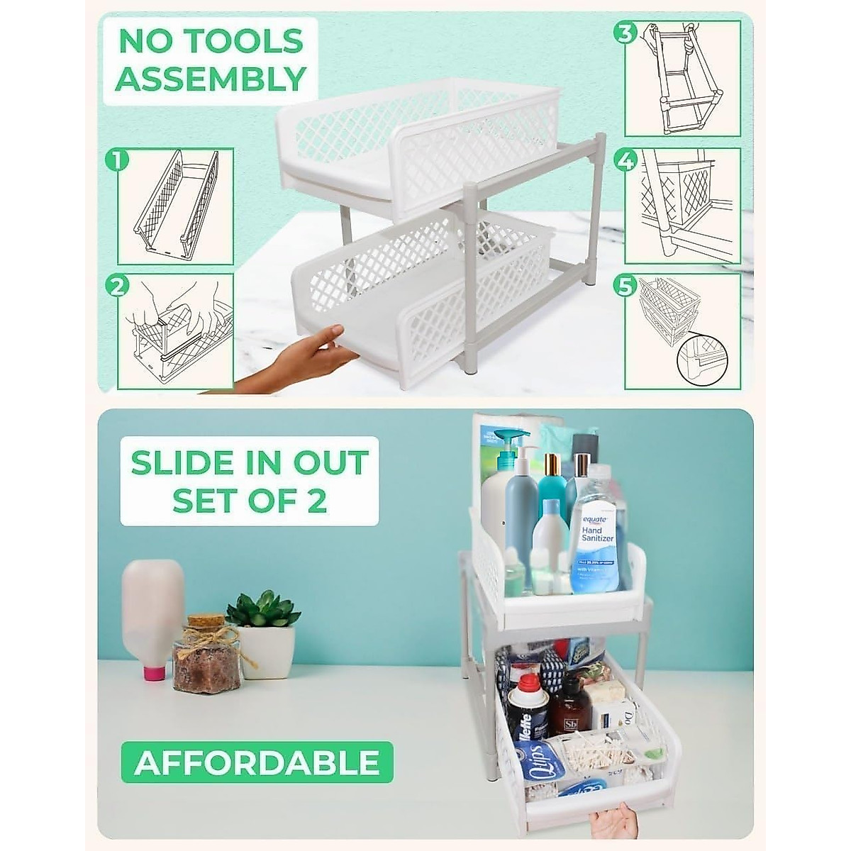 Skywin Drawer Storage 2 Tier Sliding Cabinet Pull Out Organizer | Bathroom Organizer | Under Sink Organizers and Storage | Cabinet Organizers and Storage