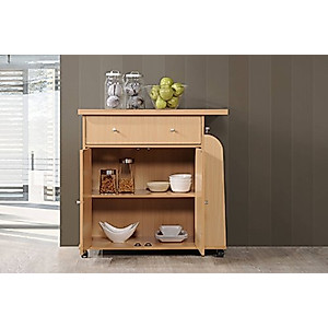 Hodedah Import Kitchen Island with Spice Rack and Towel Rack, Beech
