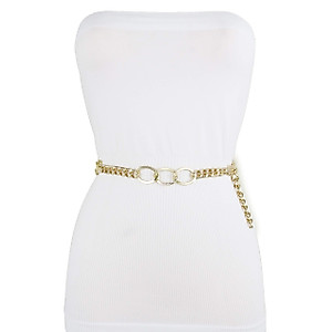 TFJ Women Fashion Narrow Belt Hip High Waist Gold Metal Chain Links Plus Size XL XXL