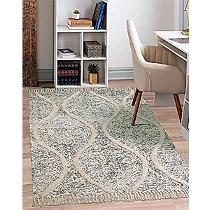 Uphome Boho Area Rug 4' x 6' Washable Vintage Printed Living Room Rug Gray Tufted Distressed Bedroom Rug with Tassels Cotton Farmhouse Floor Carpet for Dining Entryway Kids' Room