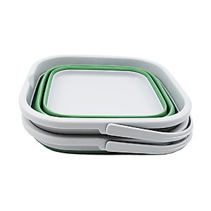 SAMMART 5.5L (1.4 Gallon) Collapsible Square Handy Bucket/Foldable SquareWater Pail/Portable Tub with Handle. (Grey/Dark Sea Green)