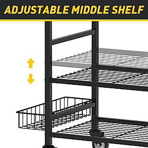 Mefirt Power Tool Organizer Cart, Heavy Duty 5 Tier Rolling Tool Cart on Wheels, Garage Floor Standing Rolling Storage Cart with Drill Set Rack, Mechanic Utility Cart for Workbench & Outdoors Working